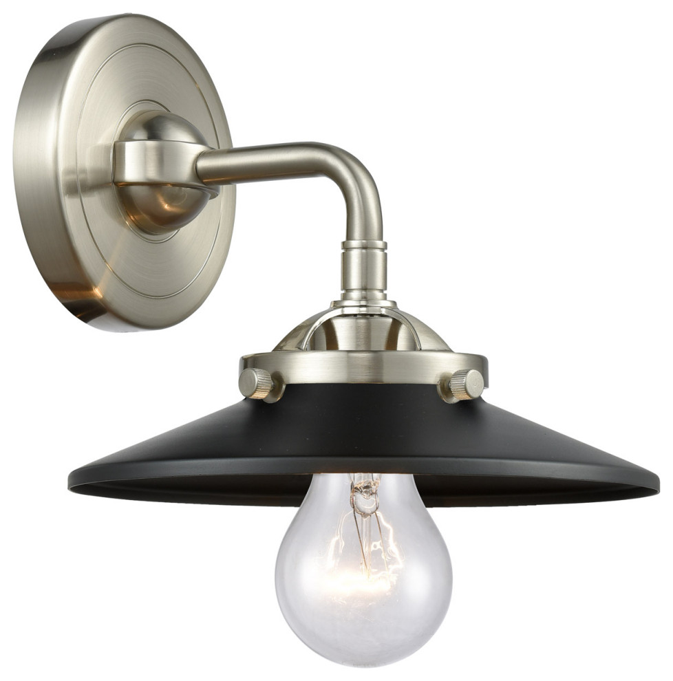 Nouveau Railroad 1 Light Wall Sconce, Brushed Satin Nickel, Matte Black ...