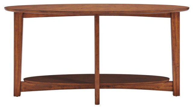 Mid Century Console Table, Oval Design With Floating Open Shelf, Warm ...