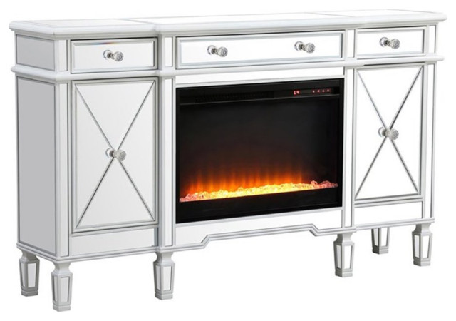 Elegant Decor Contempo 60" Mirrored Credenza with Crystal Fireplace in ...