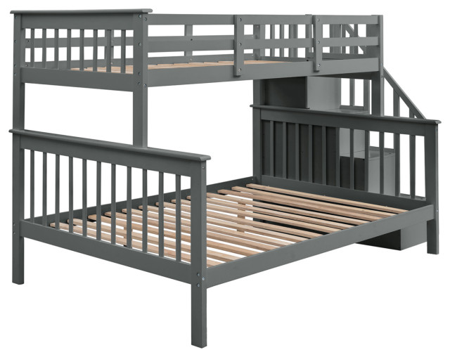 Twin Over Full Bunk Bed With Storage and Guard Rail - Transitional ...