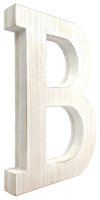 16" Distressed White Wash Wooden Initial Letter B Sculpture - Wall ...
