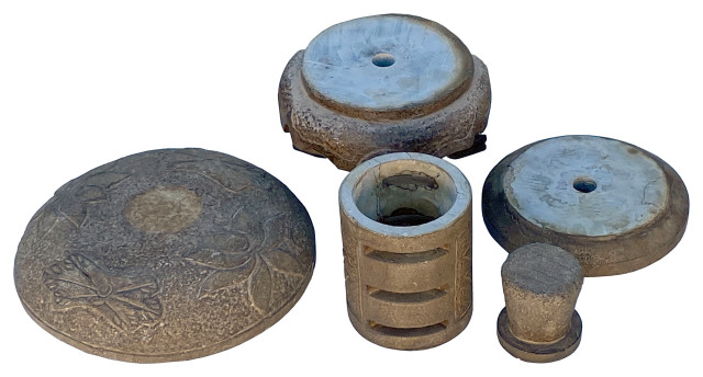 Chinese Gray Brown Lotus Round Stone Lamp Garden Lantern Hcs7085 ...
