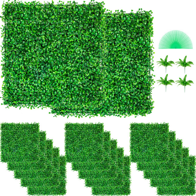 24x Artificial Boxwood Panel Fake Hedge Plant Privacy Fence Screen, 48 ...