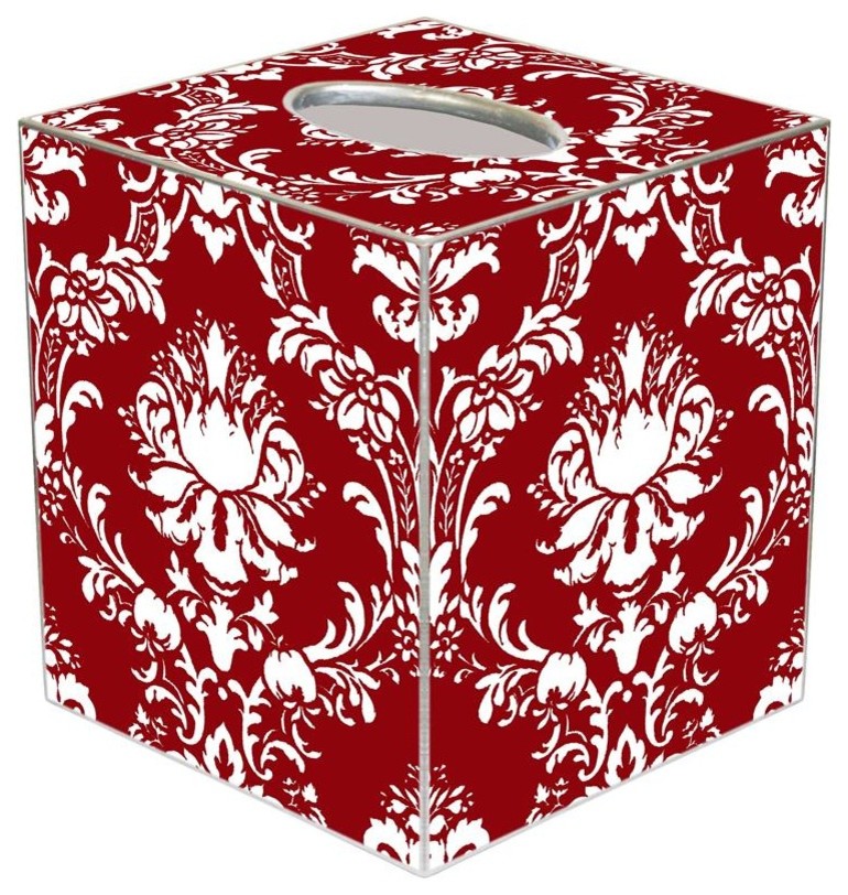 TB1276 - Red & White Damask Tissue Box Cover - Traditional - Tissue Box ...