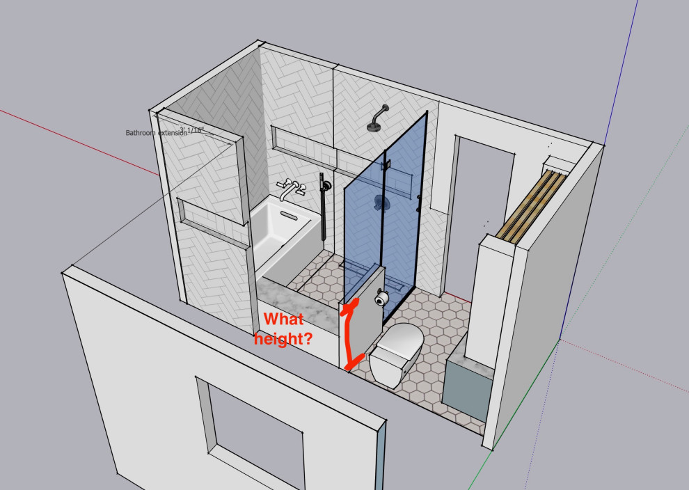 Advice on bathroom layout of ledges/wall by toilet