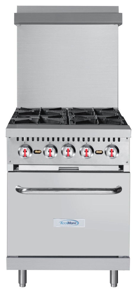 24" 4 Burner Commercial Natural Gas Range With Oven In Stainless-Steel ...