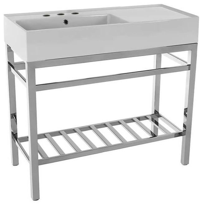 Modern Ceramic Console Sink With Counter Space and Chrome Base ...