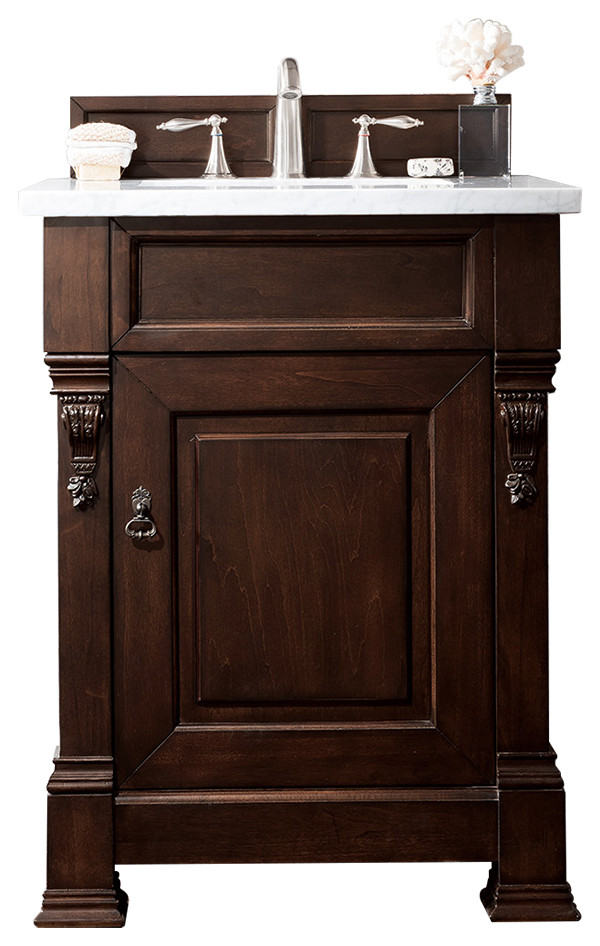 Brookfield 26" Burnished Mahogany Vanity, Arctic Fall Solid Surface Top ...