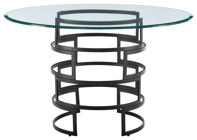Diaz 48" Round Glass Tabletop Dining Table With Matte Black Iron Base ...