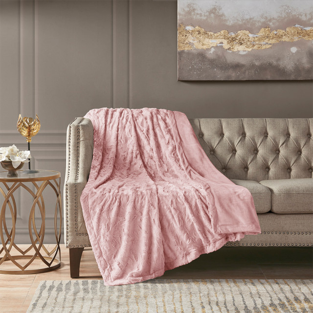 Madison Park Zuri Oversized Faux Fur Throw, Blush - Contemporary ...