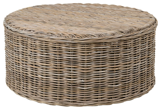 East at Main Bromley Gray Rattan Round Coffee Table - Tropical - Coffee ...