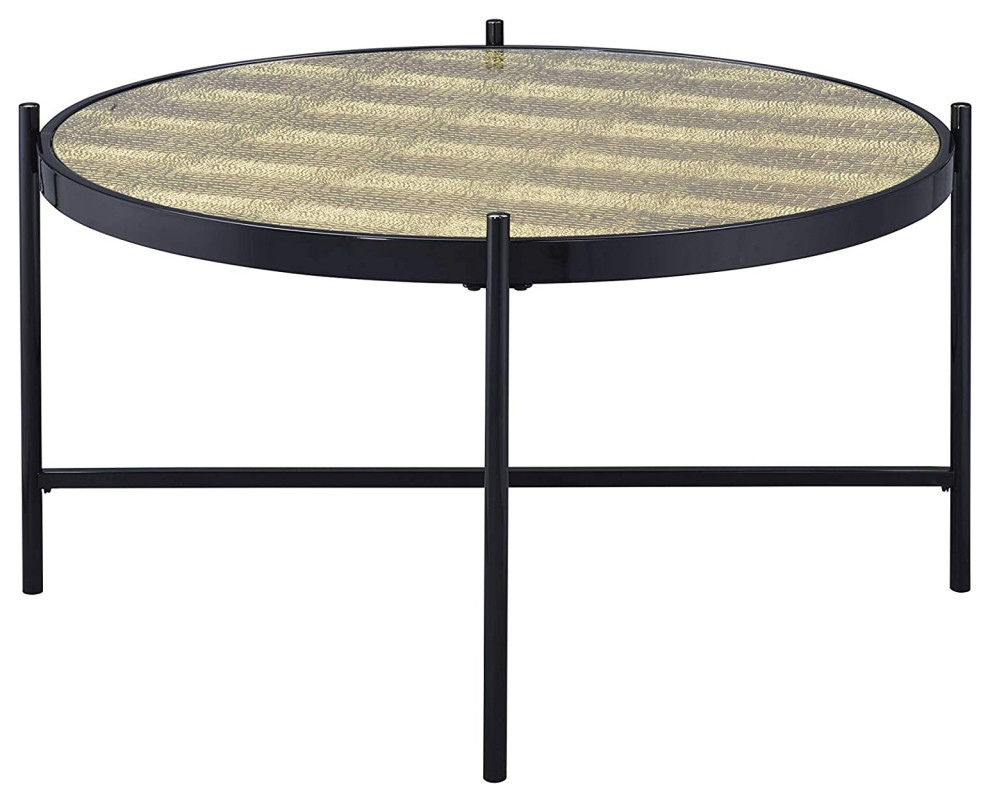Benzara BM194266 Metal Round Coffee Table with X" Shaped Crossbar ...