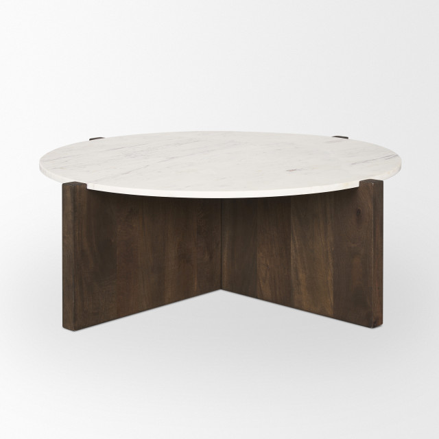 Bianca Dark Brown Wood w/ Marble Round Top Coffee Table - Transitional ...