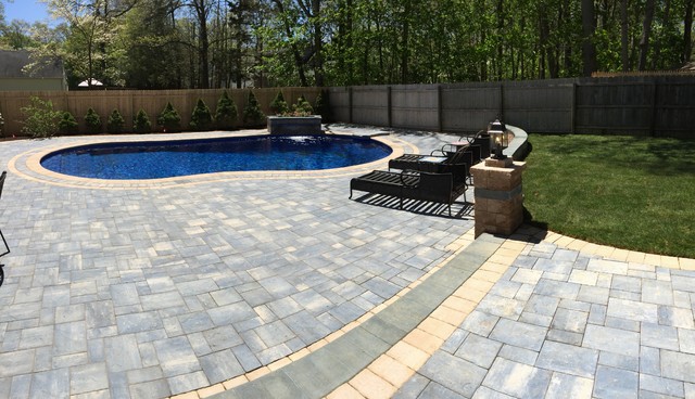 Cambridge Pavers Montauk Blue Ledgestone Pool Patio - Miller Place, NY ...