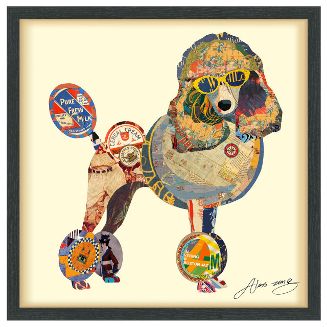 Poodle Handmade Collage Framed Graphic Wall Art Under Glass Signed by ...
