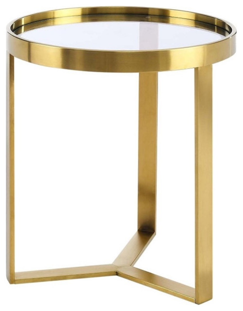 Modway Relay Modern Style Glass and Stainless Steel Side Table in Gold ...
