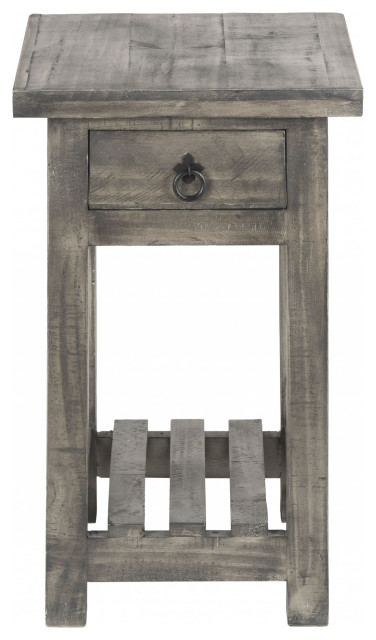 Rustic Gray Wash Wooden End Table With Storage - Farmhouse - Side ...