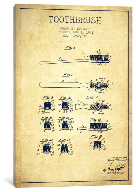 "Toothbrush Vintage Patent Blueprint" by Aged Pixel, Canvas Print ...
