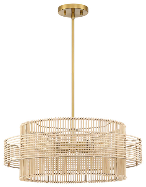 22" W 4-Light Brass Modern Bohemian Chandelier With Natural Rattan ...