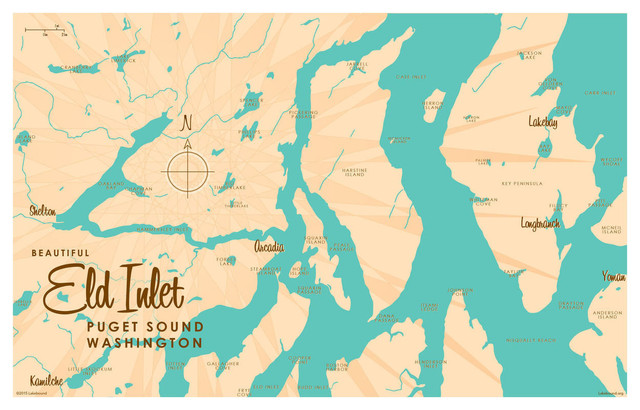 Lakebound Eld Inlet Map Art Print, 12"x18" - Contemporary - Fine Art ...