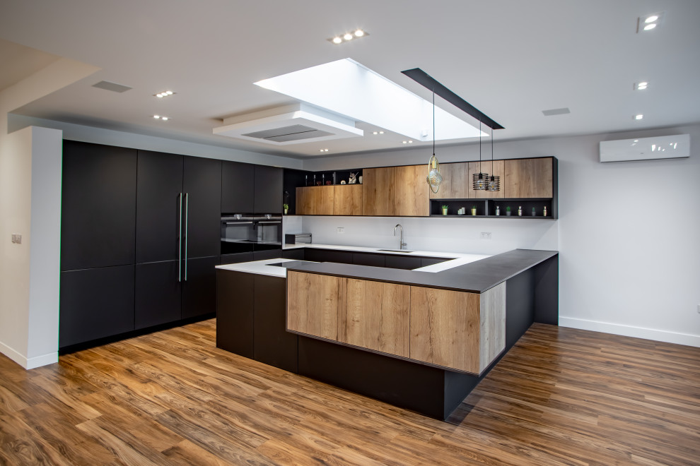 Matt Black & Oak Laminate Kitchen - Contemporary - Kitchen - London ...
