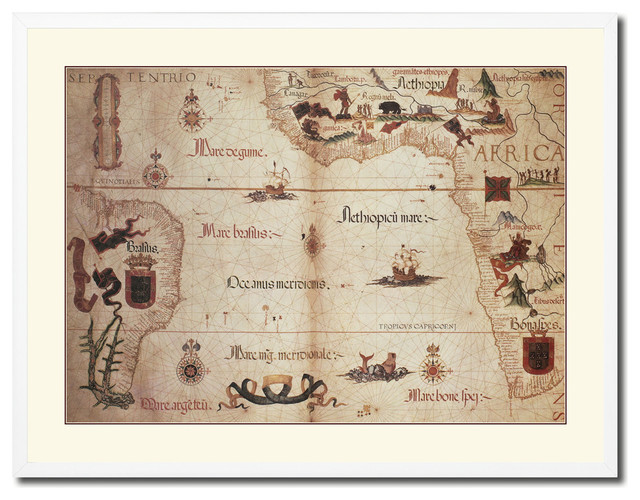 Portolan Chart Old Map Print On Canvas With Frame Art Collection 16" X ...