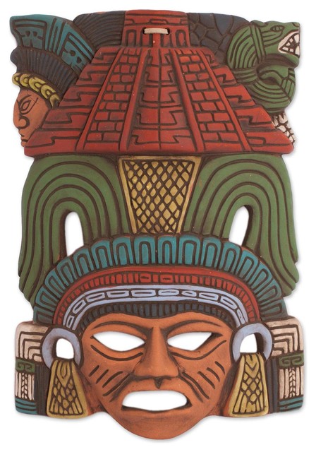 Mayan Pyramid Ceramic Mask, Mexico - Southwestern - Wall Sculptures ...