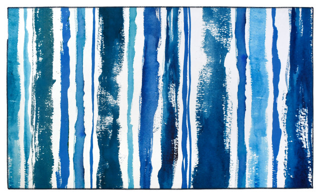 Striped Blue Rug Teal Ocean Themed Rug Waves Indoor Area Rug , 3'x5 ...