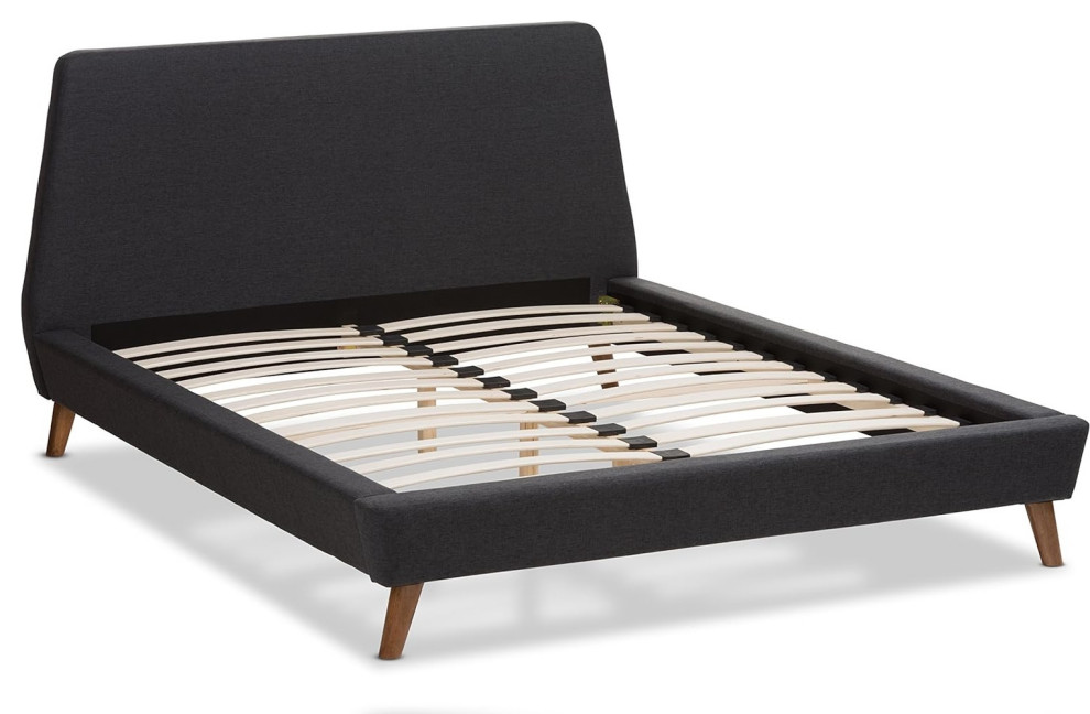 Dark Grey Queen Platform Bed with Hexagon Headboard and Angled Legs ...