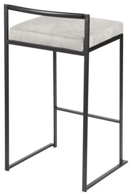 Fuji Contemporary Stackable Counter Stools, Black, Set of 2, Light Gray ...