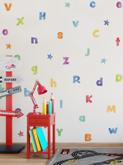 Watercolor Alphabet Vinyl Wall Stickers - Peel and Stick - Modern ...