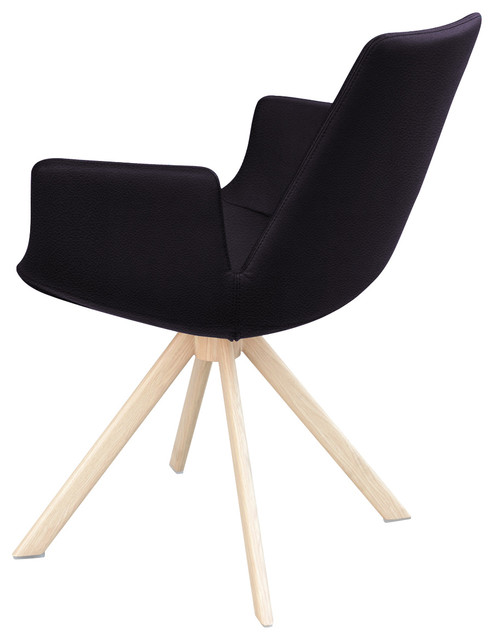 Eiffel Arm Sword Chair, Natural Veneer Steel Base, Black Leatherette ...