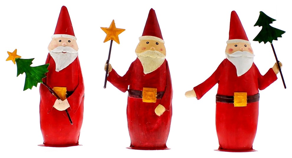 Set of 3 Retro Metal Santa Statues 9", Red Sculptures Figures ...