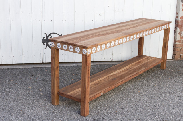 Reclaimed Teak Blossom Inlaid Console - Mediterranean - Console Tables ...
