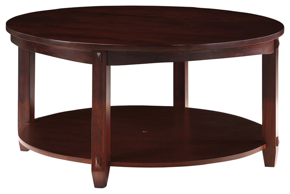 Lane Round Coffee Table with Lower Shelf in Espresso Wood Finish ...