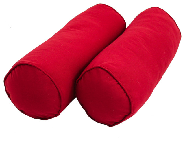 20"x8" Double-Corded Twill Bolster Pillows/Inserts, Set of 2, Red ...