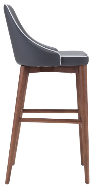 Modern Bar Stool, Long Tapered Legs With Cushioned Seat & Curved Back ...