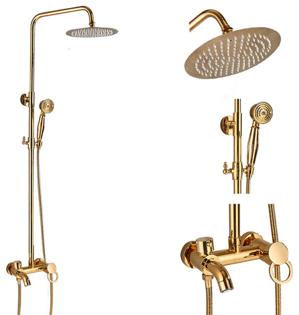 Luxury Gold Rainfall Bath Shower Faucet Set Tub Spout Mixer Tap - Transitional - Tub And Shower ...