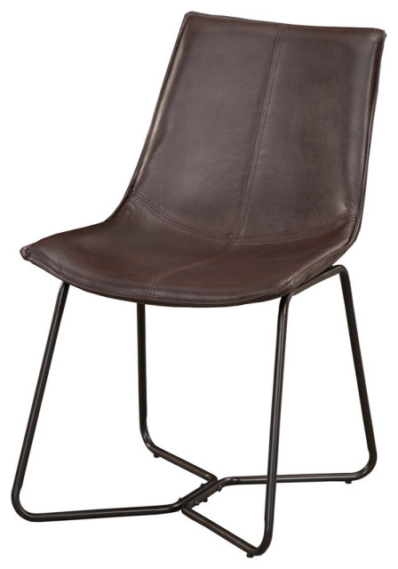 Live Edge Set of 2 Bonded Leather Side Chairs, Dark Brown - Industrial ...