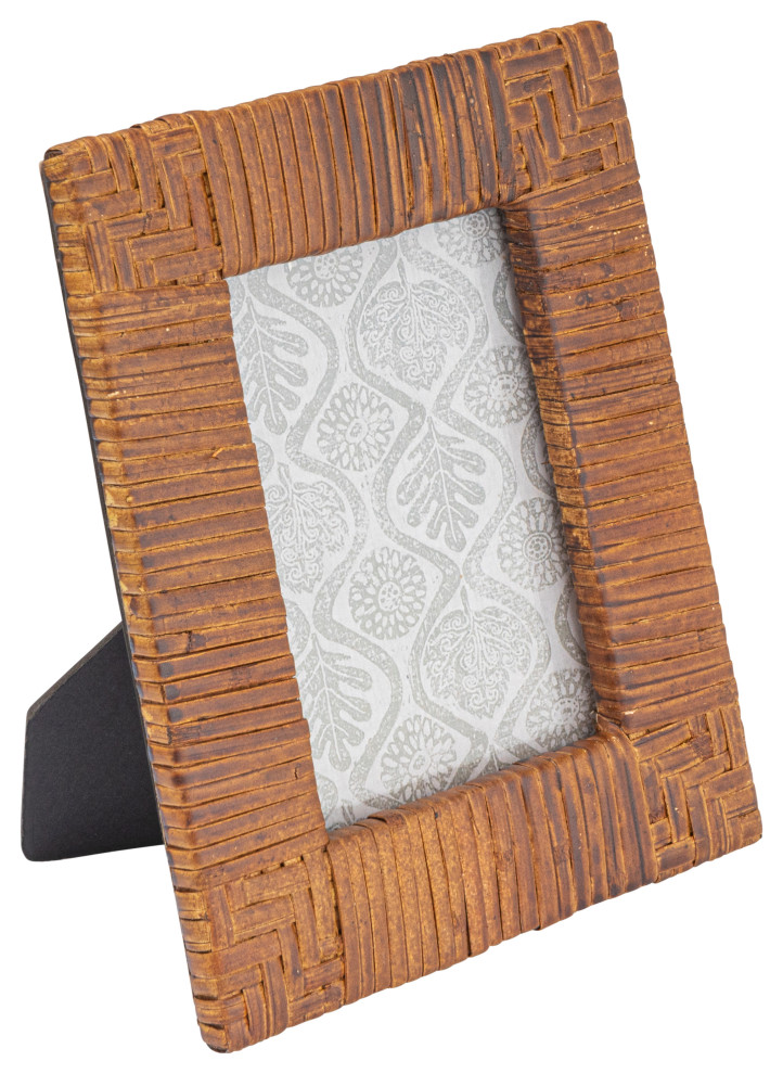 Handwoven Rattan Photo Frame, Black, Holds 5" x 7" Photo - Tropical ...