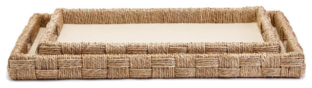 Two's Company Set of 2 Sea Grass and Rattan Oversized Decorative Square ...