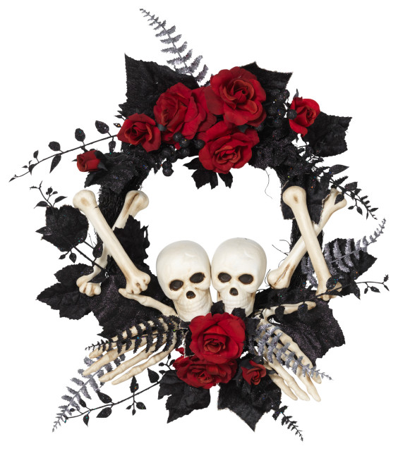 24" Halloween Skeleton and Roses Wreath - Wreaths And Garlands - by ...