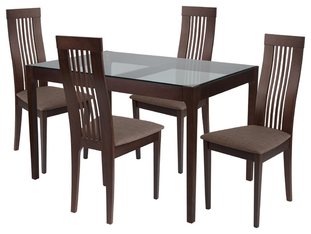 Imperial 5-Piece Espresso Wood Dining Table Set, Clear/Espresso ...