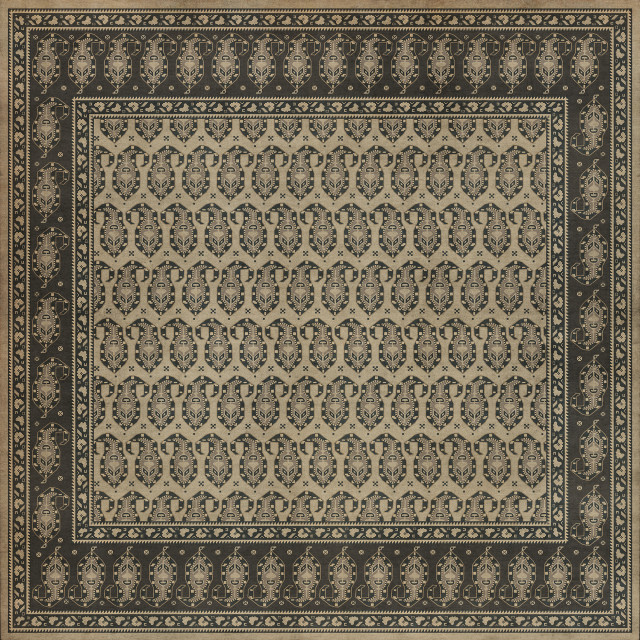 Persian Bazaar Kintala, Spiuni 72x72 Vintage Vinyl Floorcloth, Tan/Aged ...