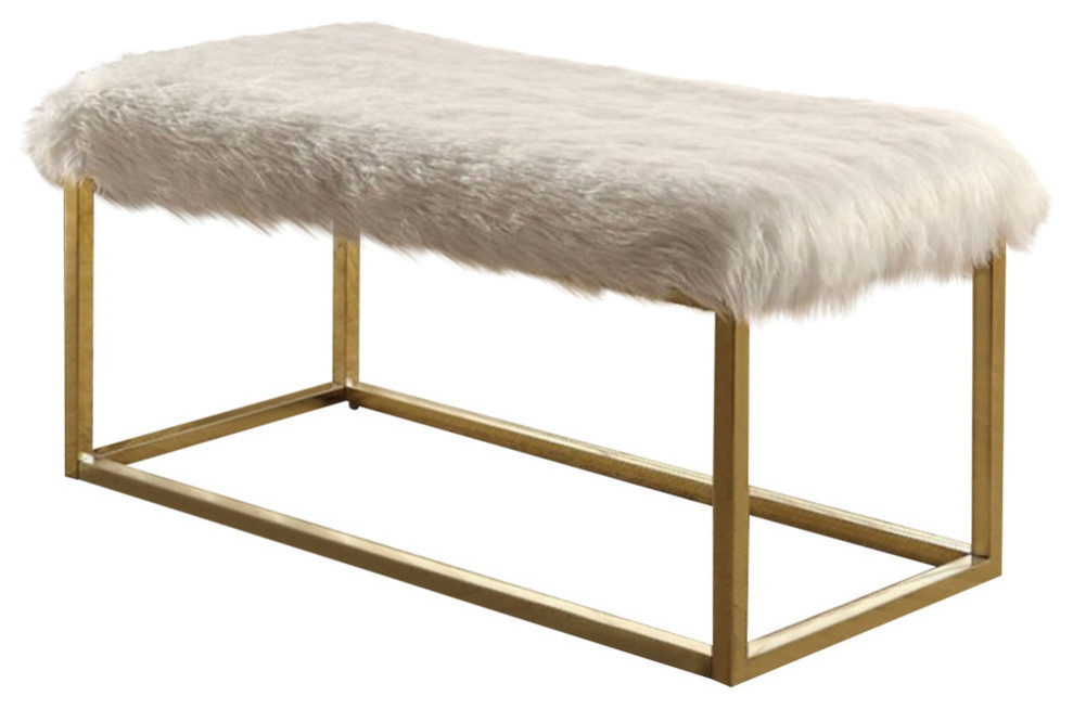 Large Bench, White & Gold - Contemporary - Upholstered Benches - by ...