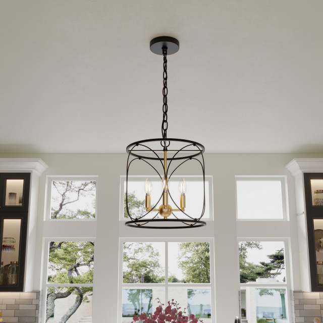 Farmhouse Metal Cylinder Frame 3-Light Pendant Lighting Fixture ...