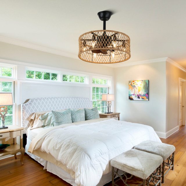 Aura Aura 18" Boho Caged Farmhouse Woven Rattan Ceiling Fan with Lights ...