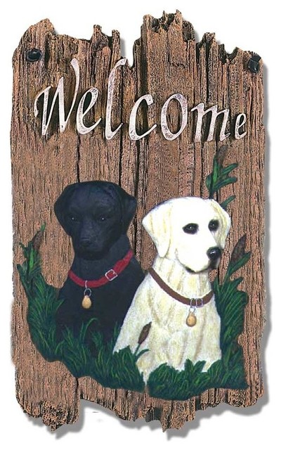 Welcome Sign, "Two Labradors" Porch Decor, Resin Slate Plaque, Ready To ...