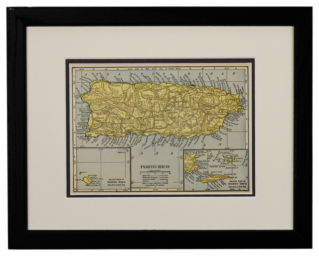 Original Vintage 1940s Puerto Rico Map, Framed - Traditional - Prints ...