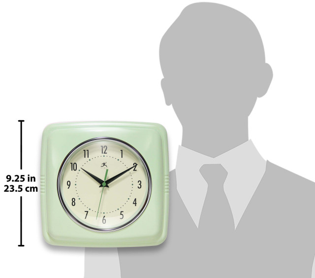 Square Retro 9.25 in Light Green Wall Clock - Contemporary - Wall ...